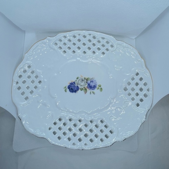Accents | Vintage White Porcelain Blue Rose Pattern Plate | Poshmark